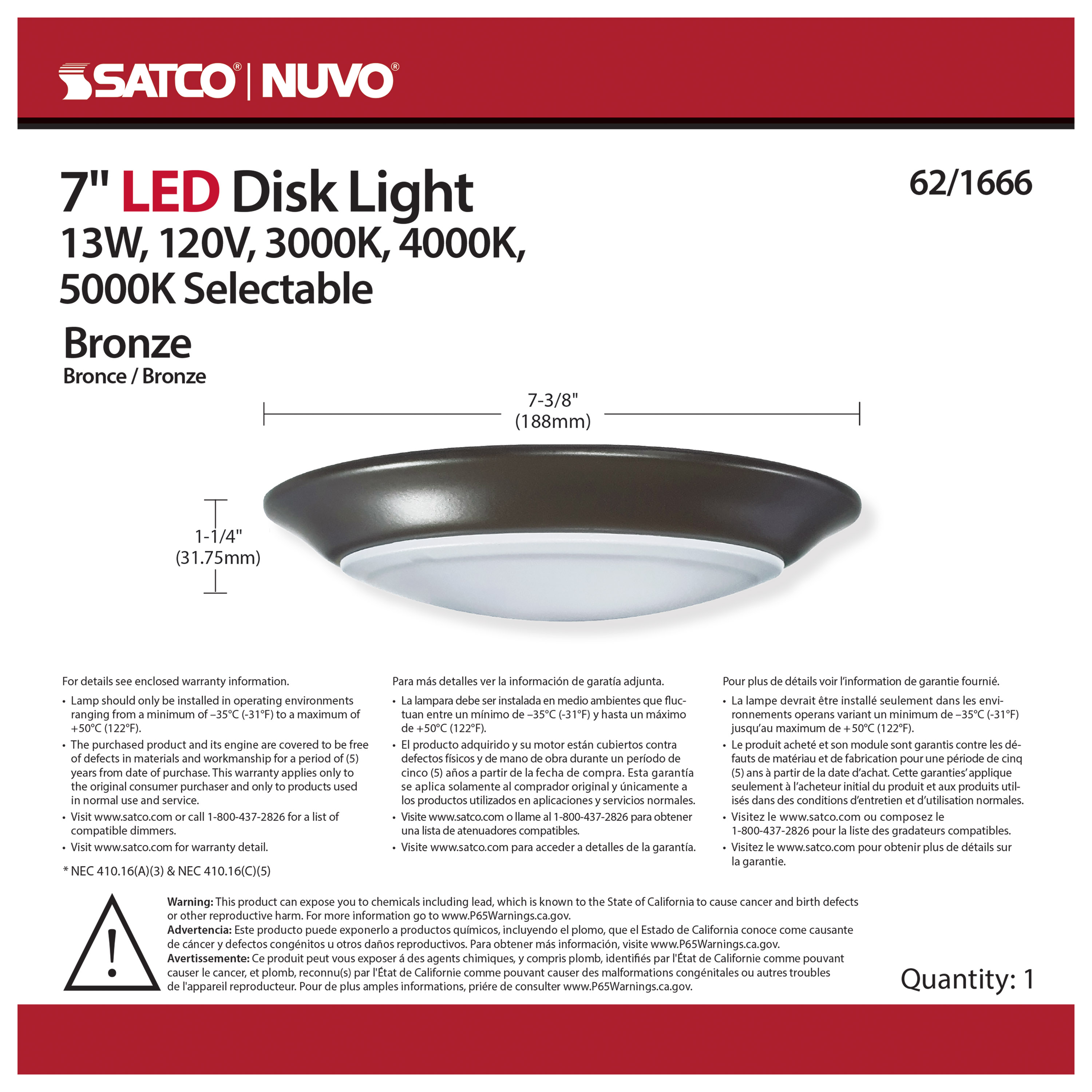62-1666 7" LED DISK LIGHT BRONZE FINIS