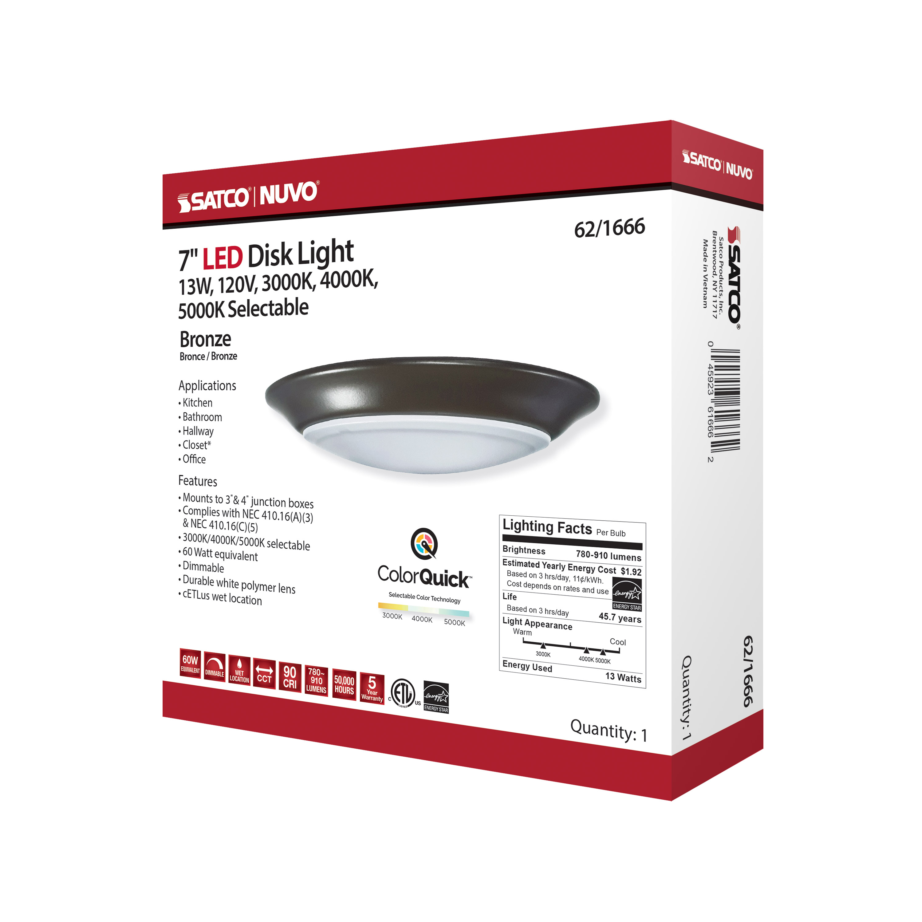 62-1666 7" LED DISK LIGHT BRONZE FINIS