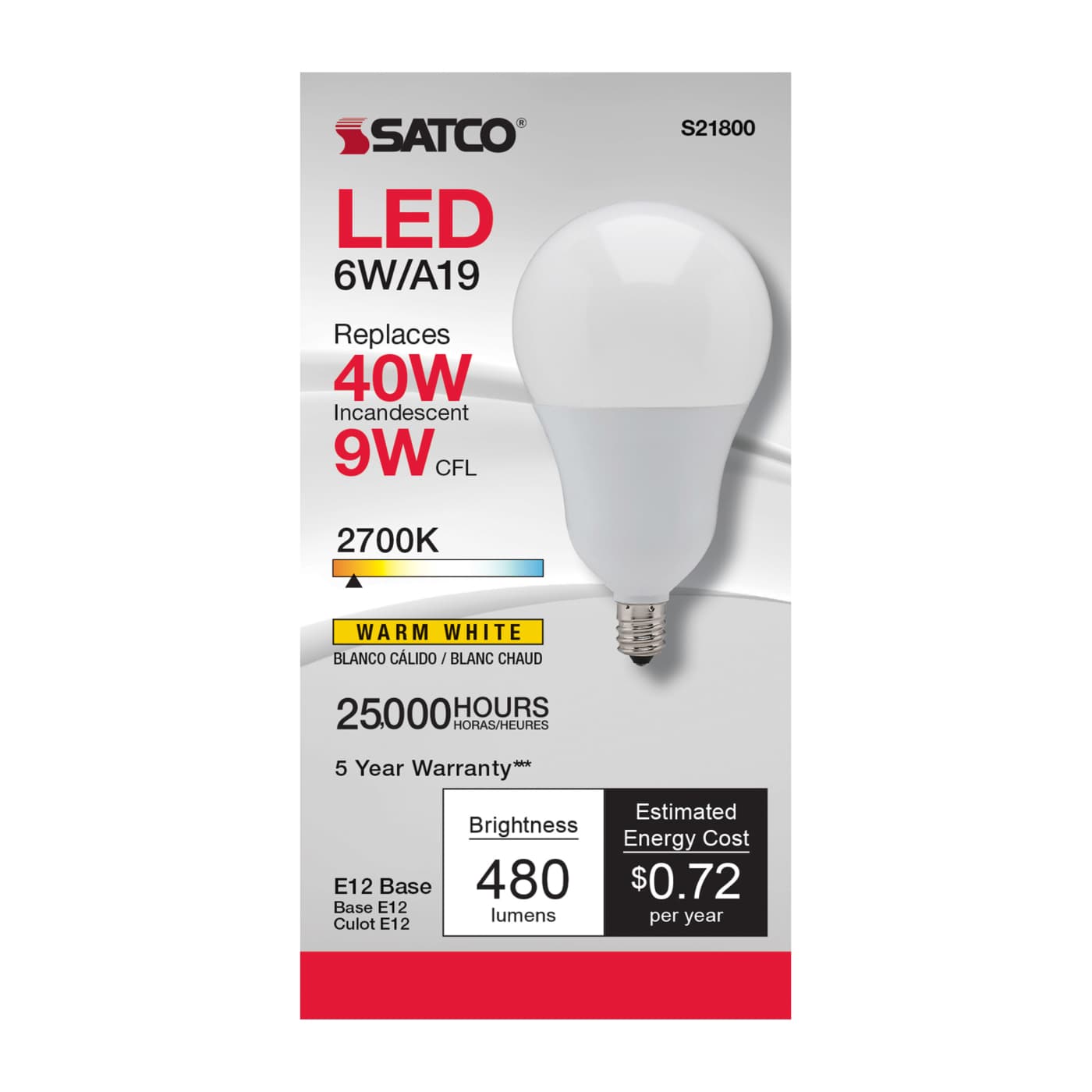 S21800 6A19/OMNI/220/LED/E12/27K
