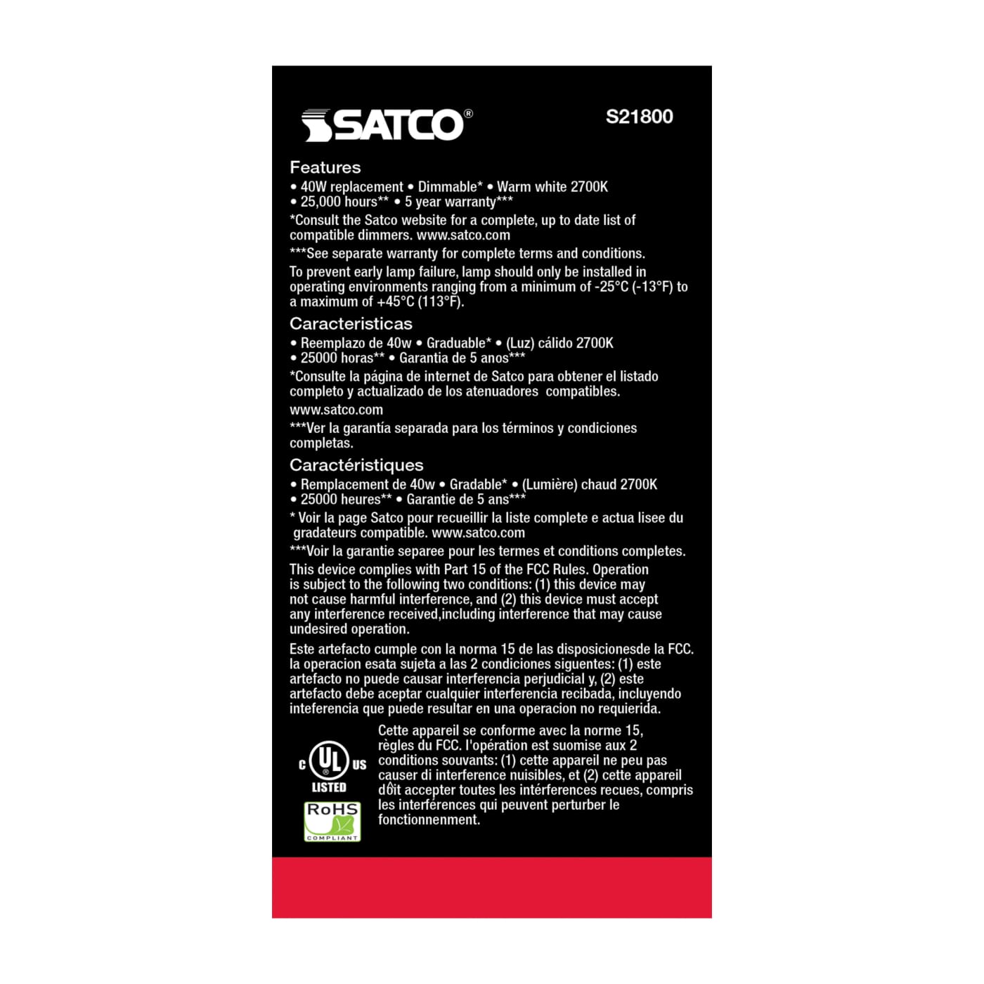 S21800 6A19/OMNI/220/LED/E12/27K